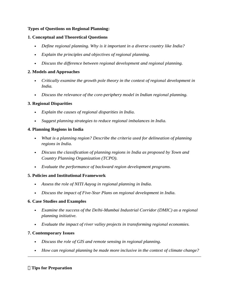 Regional Planning Questions and Strategies | PDF