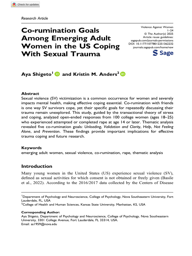 Shigeto Anders 2025 Co Rumination Goals Among Emerging Adult Women in ...