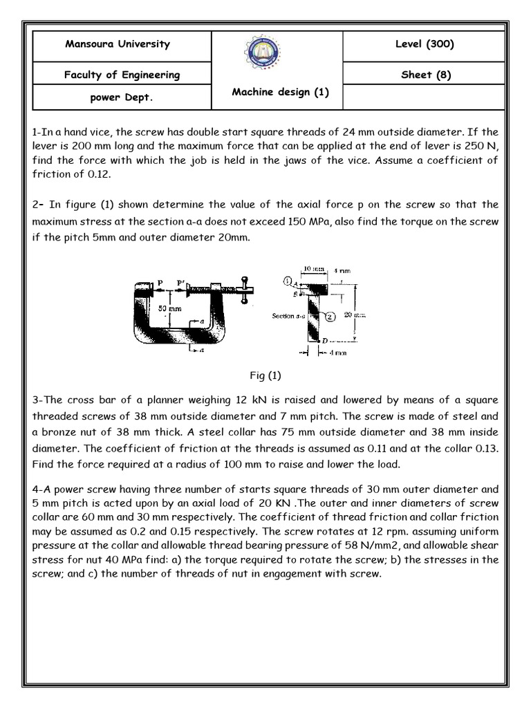 Power Screw Design Calculations | PDF | Screw | Mechanics
