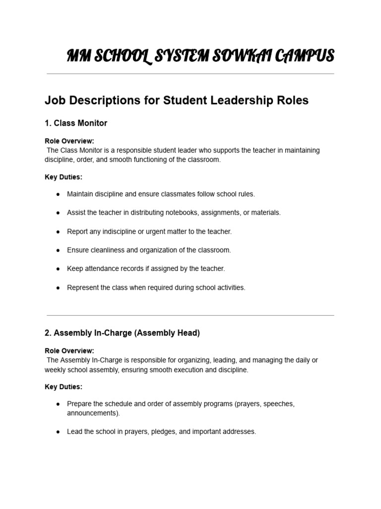 Student Leadership Roles at MM School | PDF | Learning | Social Psychology