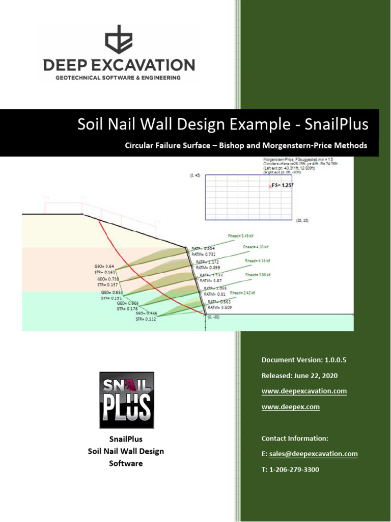 Soil Nail Wall Design Example Bishop and GLE Methods 2 | PDF ...