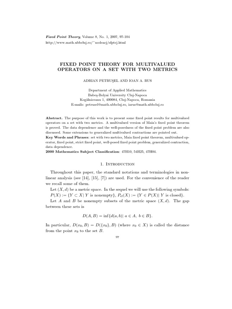 A.petrusel - Fixed Point Theory For Mutivalued Operators On A Set With ...