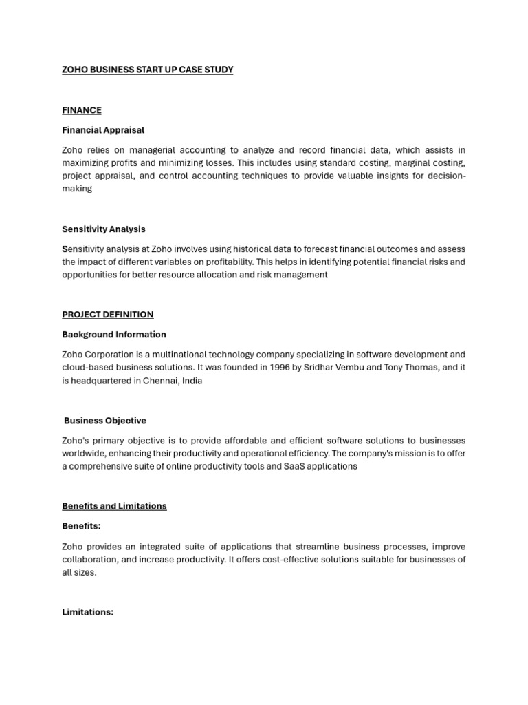 Zoho Business Start Up Case Study 240703 232745 Pdf Governance