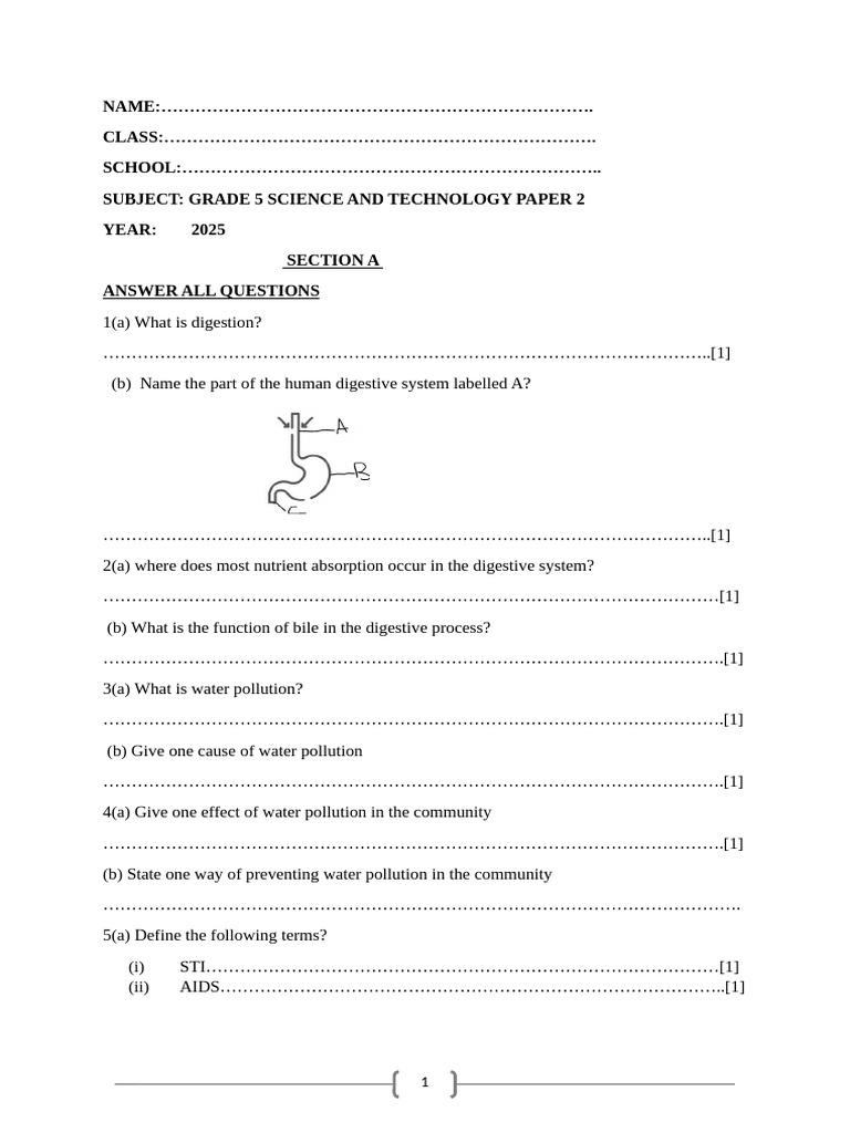 Grade 5 Science & Technology Exam 2025 | PDF | Sexually Transmitted ...