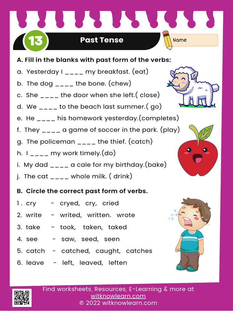 Simple Past Tense Worksheet for Class 2 | PDF