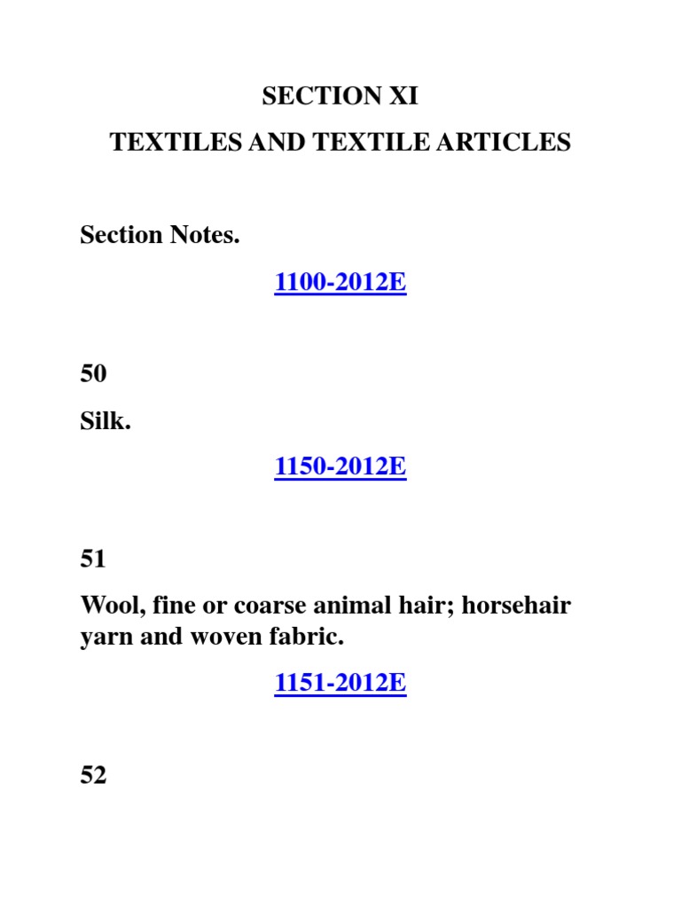 Section Xi Textiles and Textile Articles | PDF
