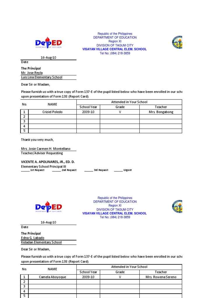 Form 137 Request | PDF | Philippines | Social Institutions