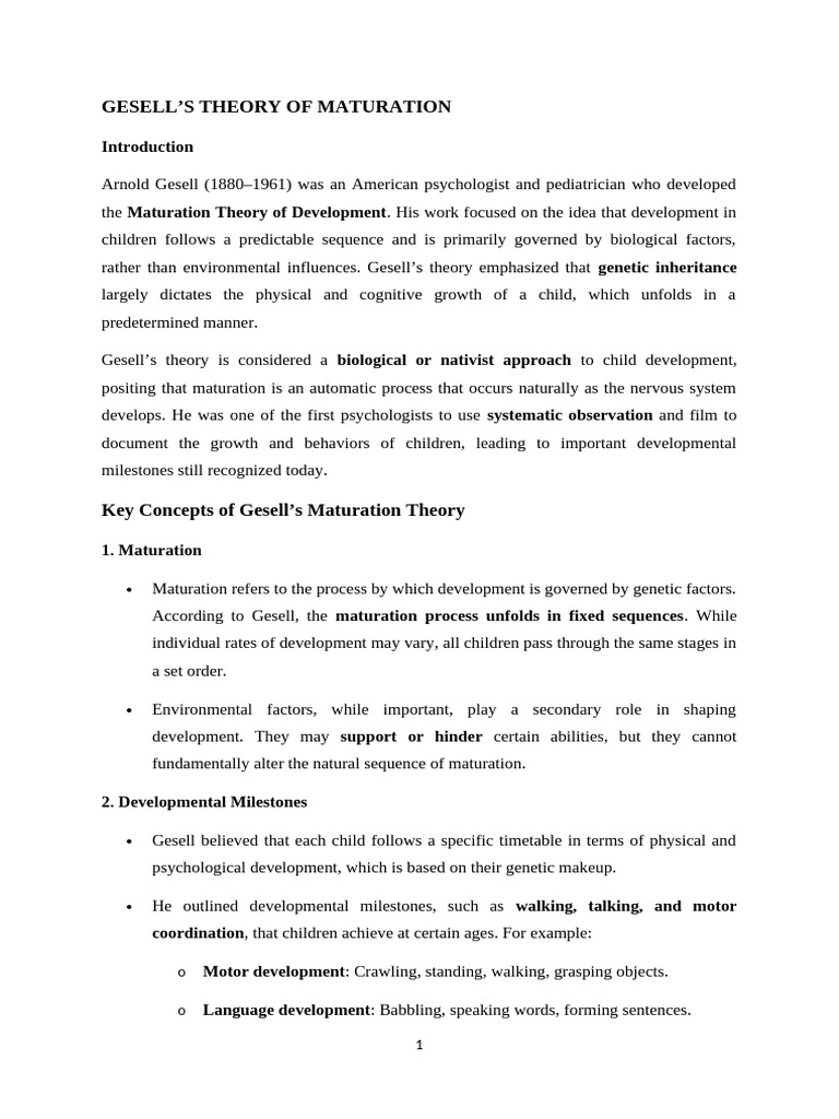 Gesell's Maturation Theory Explained | PDF | Adolescence | Child ...