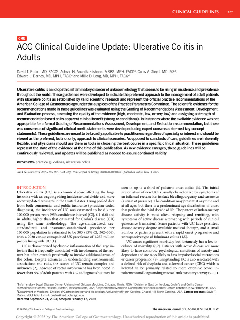 ACG Guideline - UC (2025) | PDF | Ulcerative Colitis | Colorectal Cancer