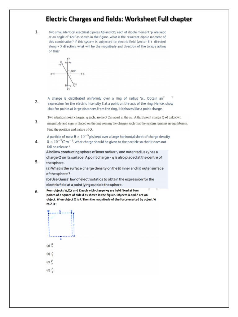 Electric Charges and Fields Full Chapter | PDF