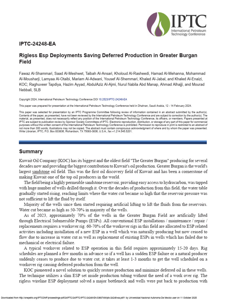 Rigless ESP Solutions for Greater Burgan | PDF | Petroleum Reservoir ...