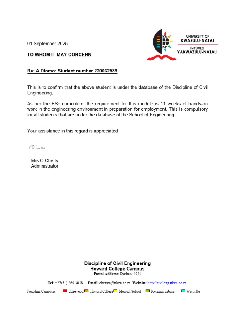 Confirmation of Civil Engineering Student | PDF