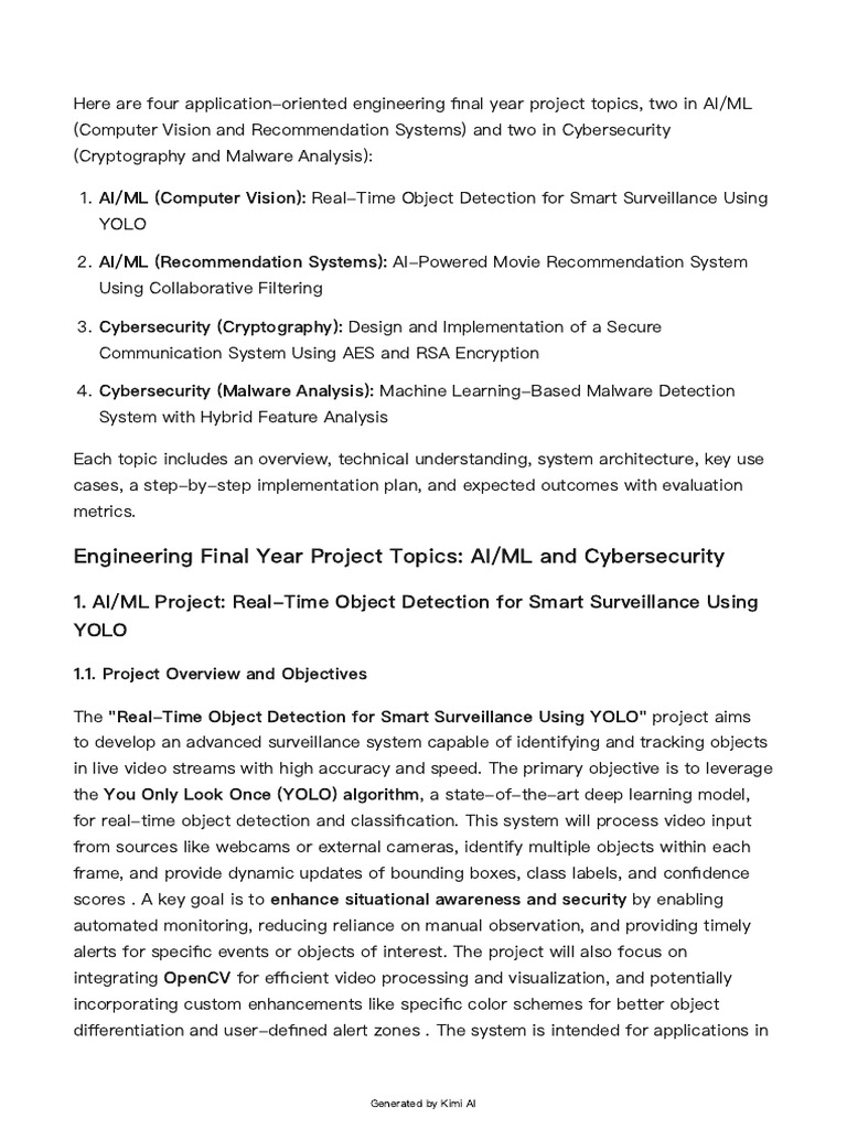Engineering Final Year Project Topics_ AI_ML and Cybersecurity | PDF ...