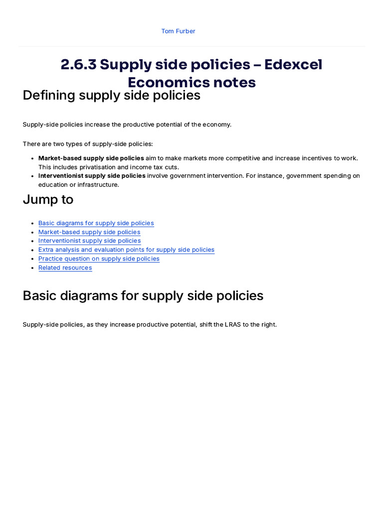 2.6.3 Supply Side Policies – Edexcel Economics Notes - Tom Furber | PDF ...