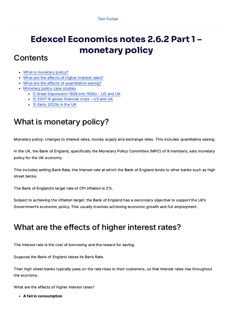Edexcel Monetary Policy Overview | PDF | Quantitative Easing | Interest ...