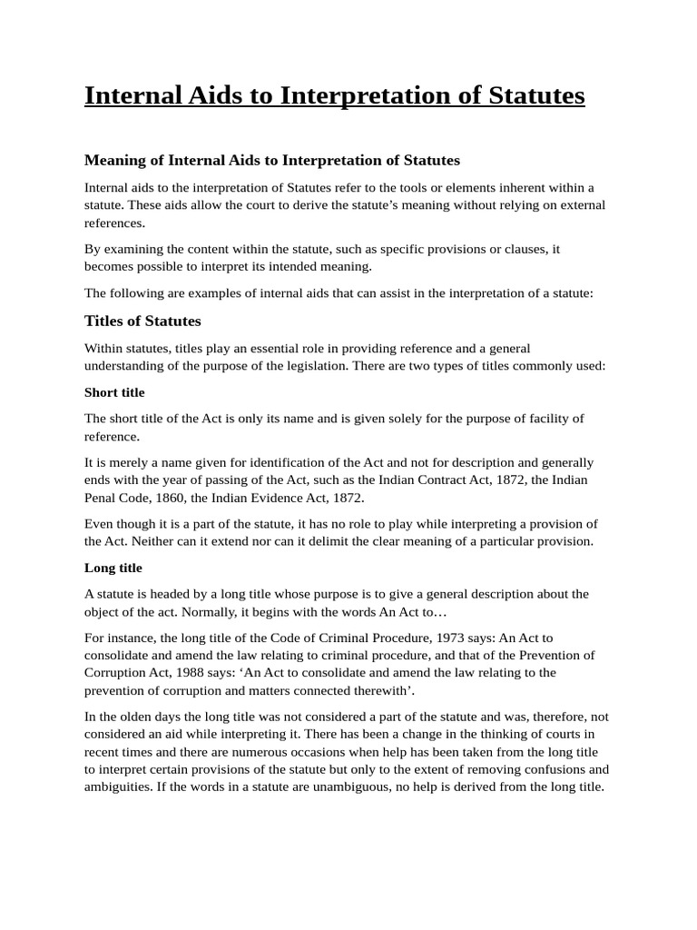 Internal Aids for Statutory Interpretation | PDF | Plain Meaning Rule ...