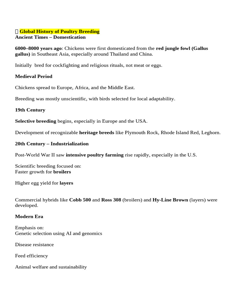 Global History of Poultry Breeding | PDF | Poultry | Poultry Farming
