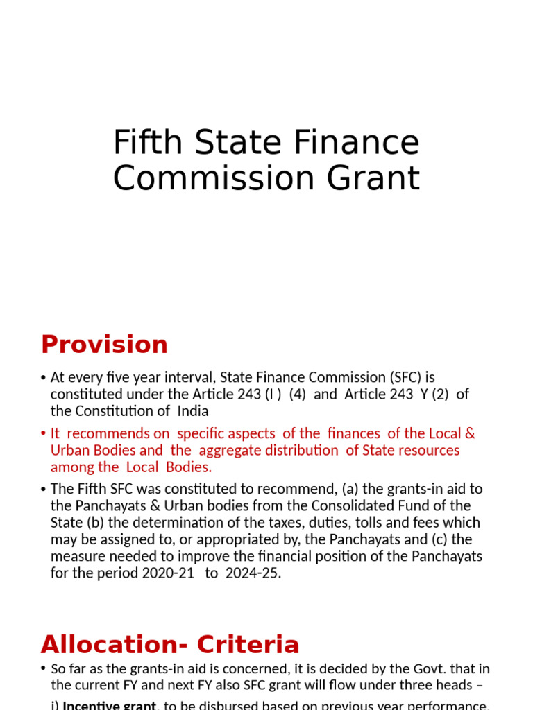 Fifth State Finance Commission Grants | PDF | Economies