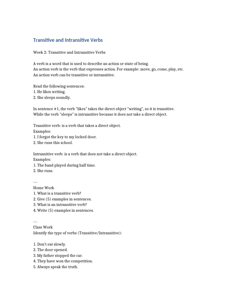 Understanding Transitive and Intransitive Verbs | PDF