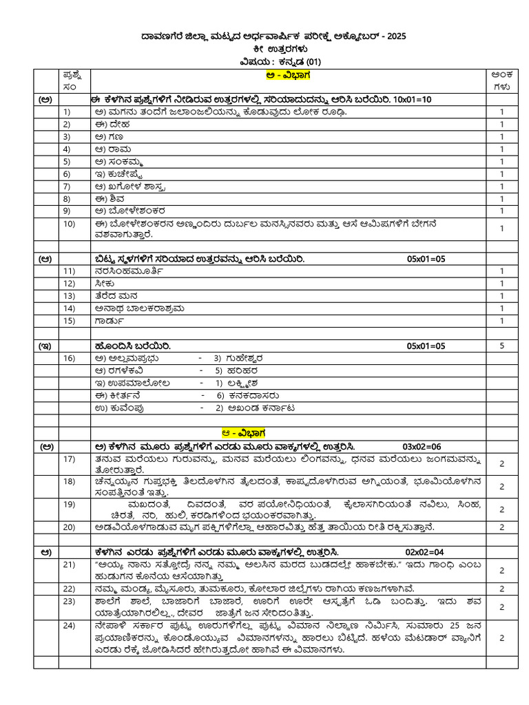 KEY ANS DVG Mid Term I Puc 25 | PDF