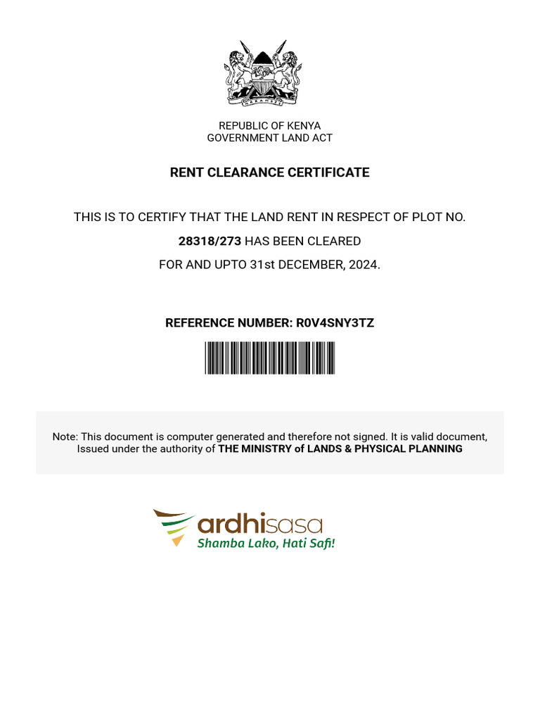 Land Rent Clearance Certificate | PDF