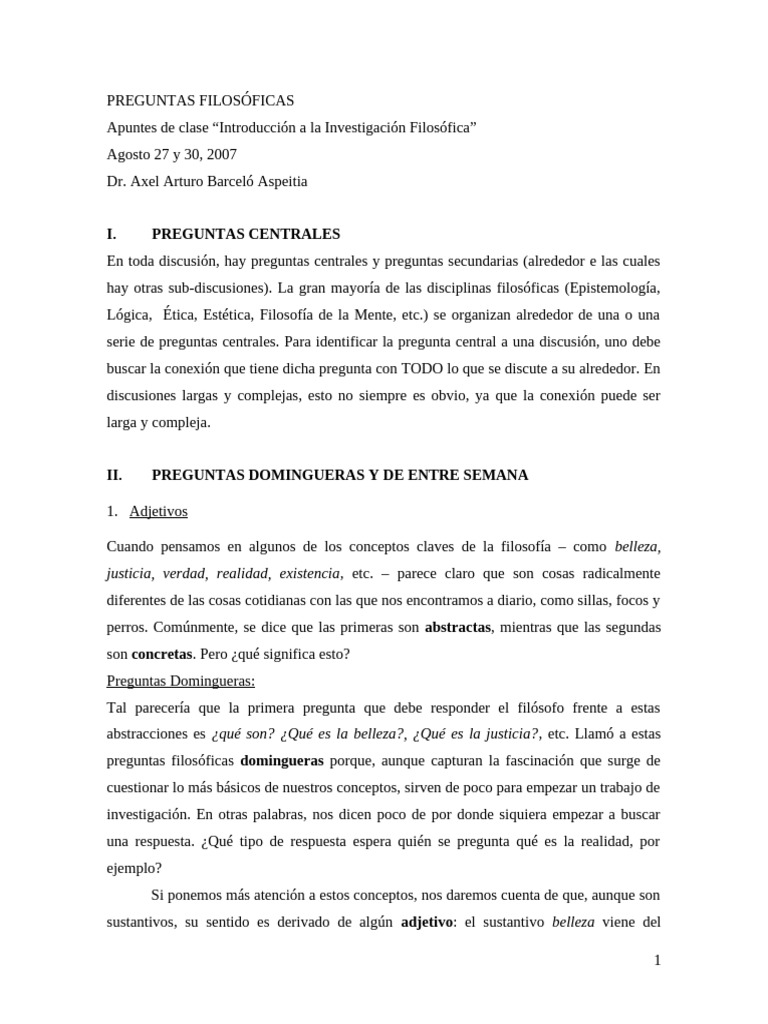 Preguntas Filosóficas Esenciales | PDF | Pensamiento | Verdad