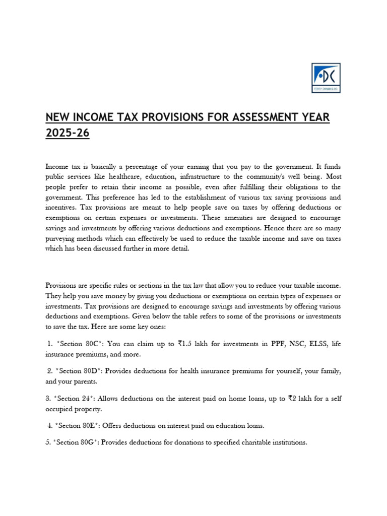 Income Tax Provisions For Assessment Year 2024-2025 | PDF | Tax ...