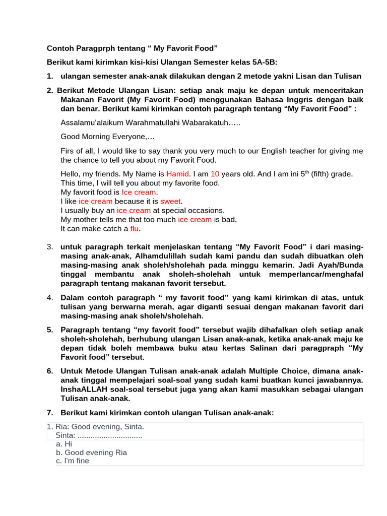 My Favorite Food Paragraph Example | PDF | Foods | Cuisine