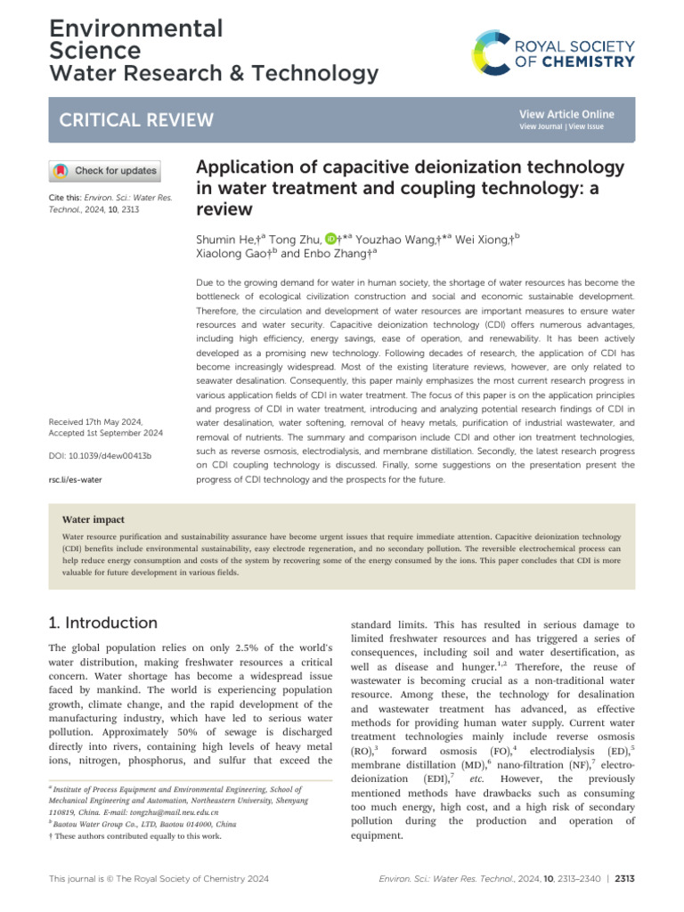 Capacitive Deionization in Water Treatment | PDF | Earth Sciences ...