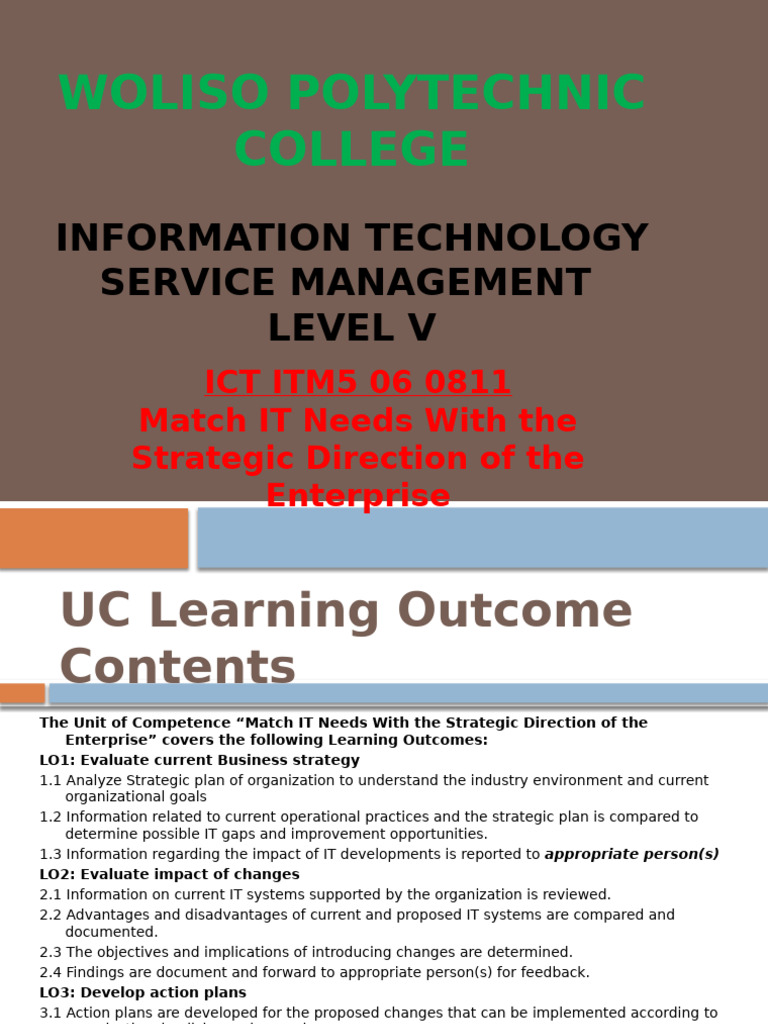 ICT ITM5!06!0811 Match IT Needs With The Strategic Direction of | PDF | Strategic Planning ...