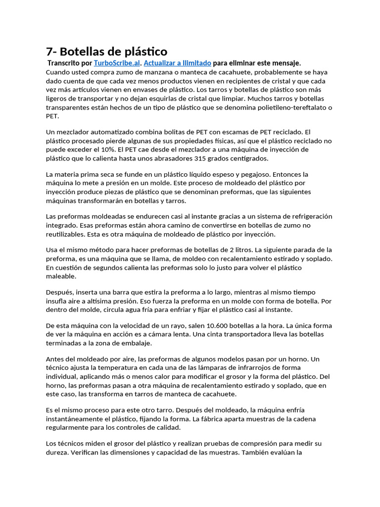7 - Botellas de Plástico | PDF | El plastico | Sector secundario de la ...
