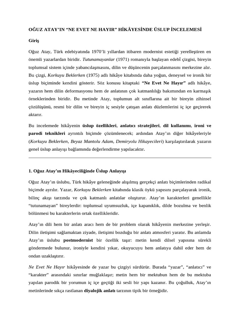 Oğuz Atay - Korkuyu Beklerken - Ne Evet Ne Hayır | PDF