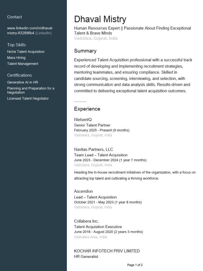 Dhaval Mistry: Talent Acquisition Expert | PDF | Recruitment | Human ...