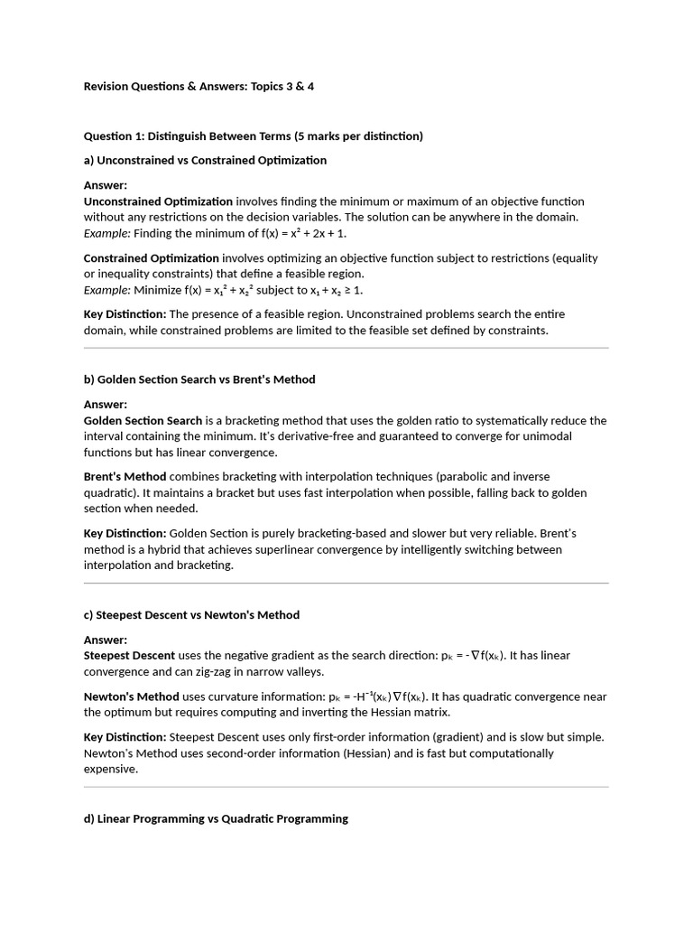 Revision Questions Opti 3 and 4 | PDF | Mathematical Optimization | Linear Programming