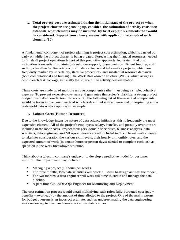Total Project Cost Are Estimated During The Initial Stage of The ...