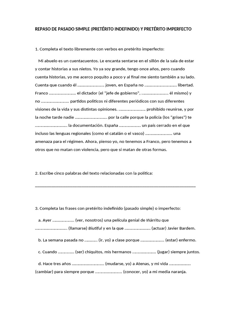 Repaso de Pasado Simple e Imperfecto | PDF