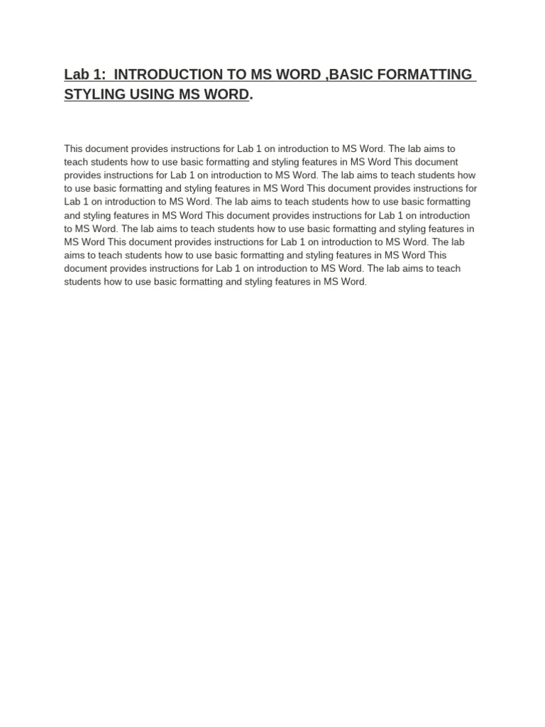 MS Word Lab: Basic Formatting Guide | PDF