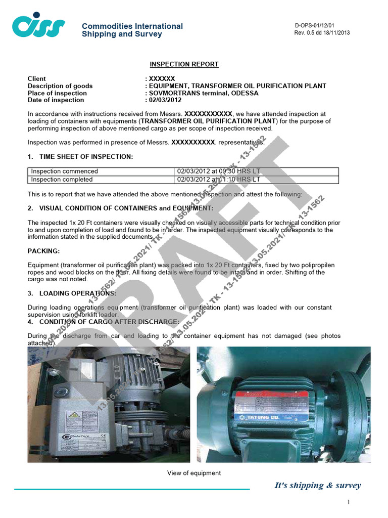 CISS Inspection Report - Equipment Example | PDF