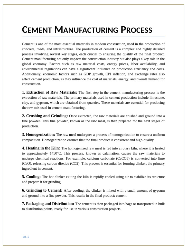 Cement Manufacturing Process Final | PDF | Cement | Materials