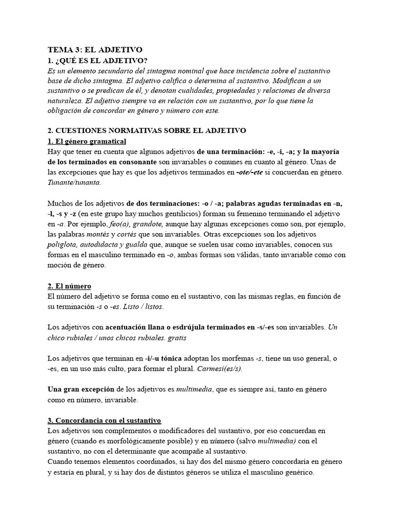 Normas y Tipos de Adjetivos en Español | PDF | Adjetivo | Género gramatical