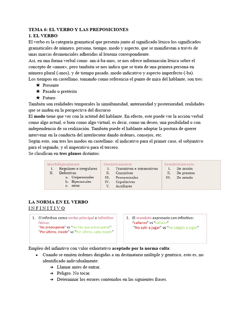 t6 Lean - El Verbo y Las Preposiciones | PDF | Verbo | Semántica