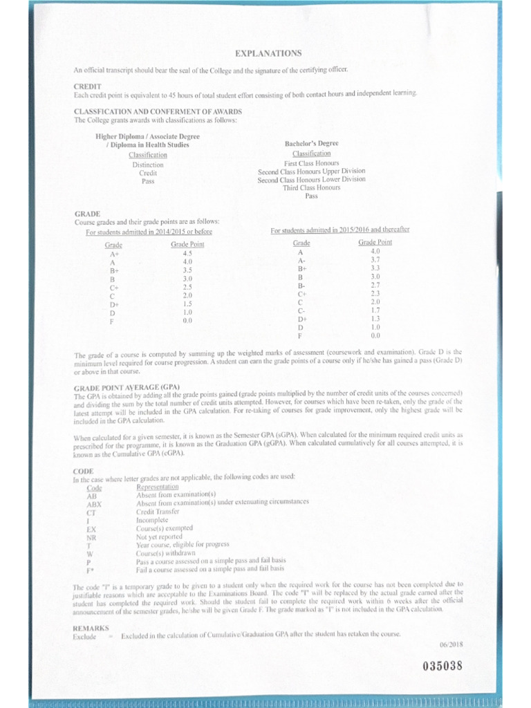 Explanations of Official Grading Scale | PDF | Course Credit | Academic Degree