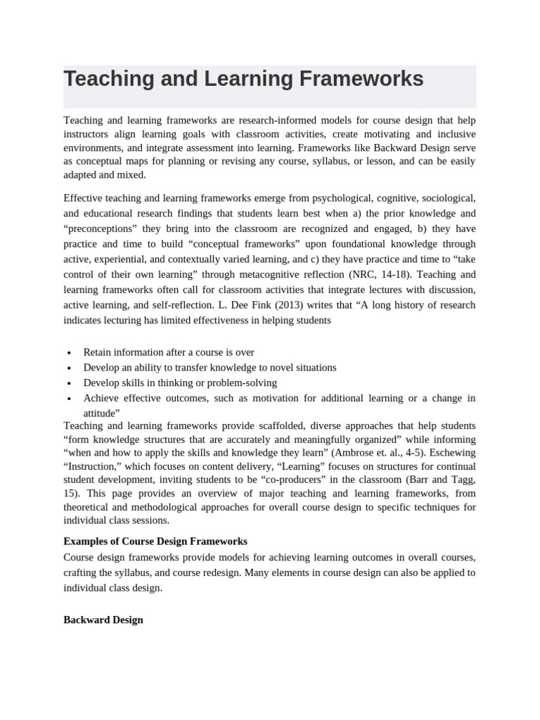 Effective Teaching and Learning Frameworks | PDF | Learning ...