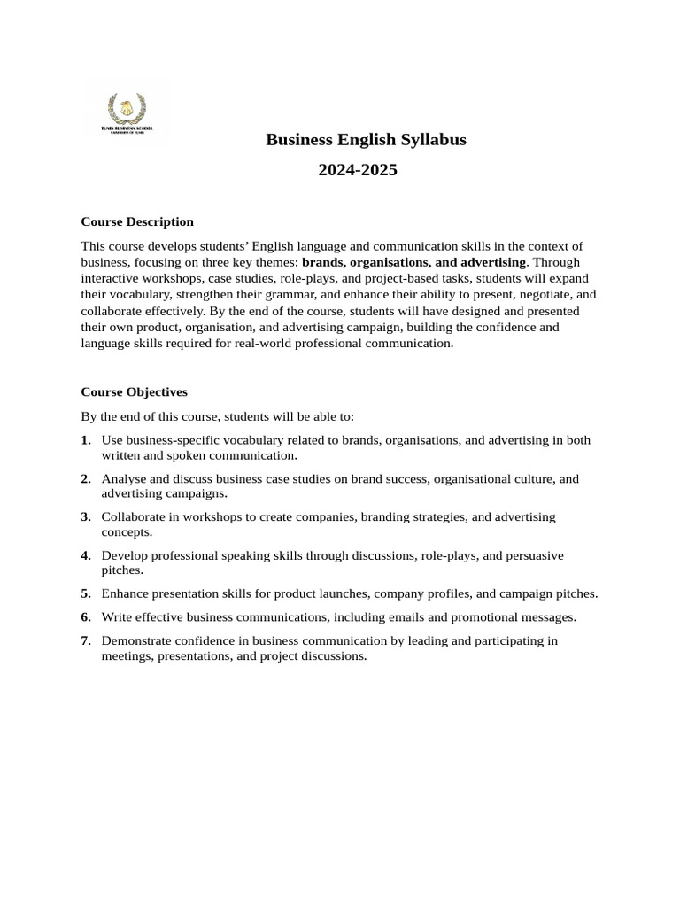 Syllabus Business English | PDF | Brand | Advertising