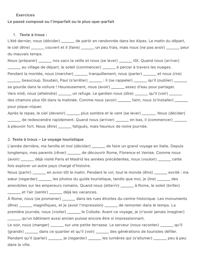 Exercices sur le passé composé et l'imparfait | PDF | Rome