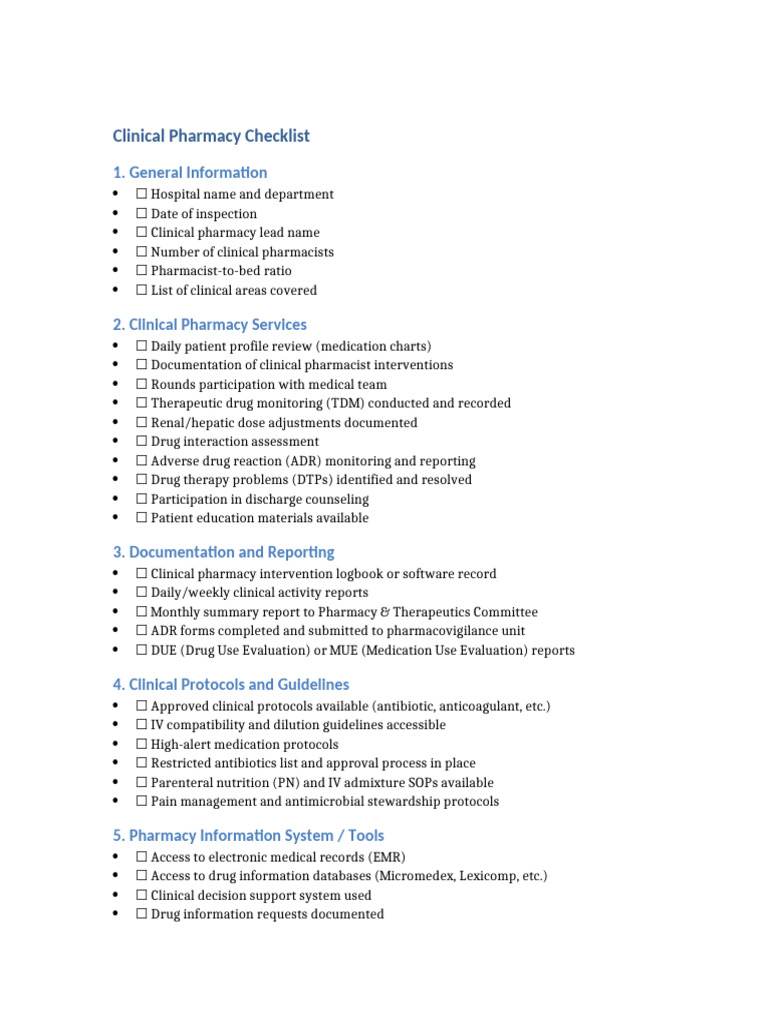 Clinical Pharmacy Inspection Checklist | PDF | Pharmacy | Clinical Trial