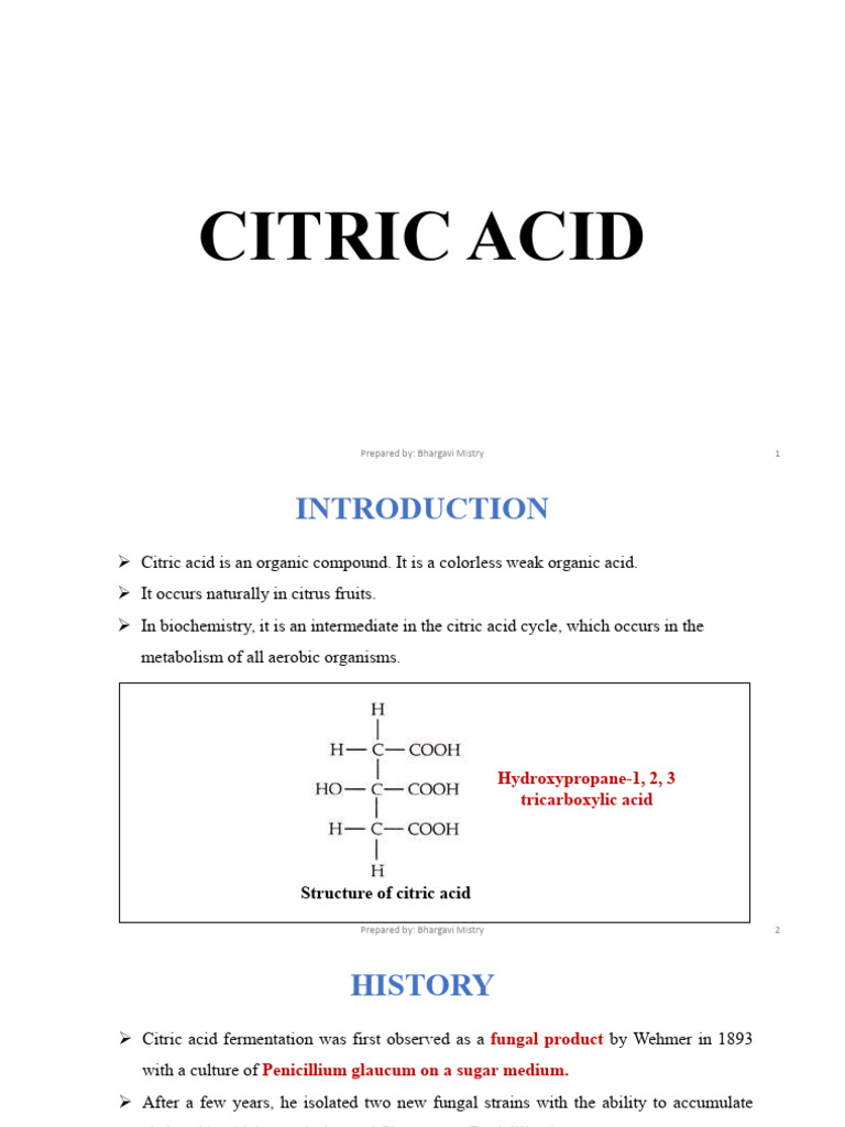 Citric Acid: Production and Applications | PDF | Acid | Fermentation