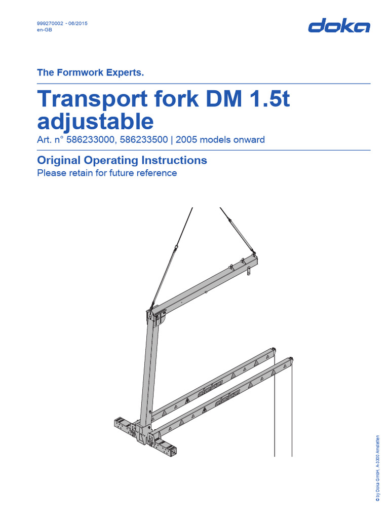 Doka DM 1.5t Adjustable Transport Fork Guide | PDF | Crane (Machine)