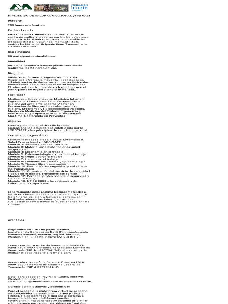 Diplomado Salud Ocupacional | PDF