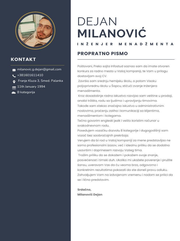 Milanovic Dejan Propratno Pismo | PDF